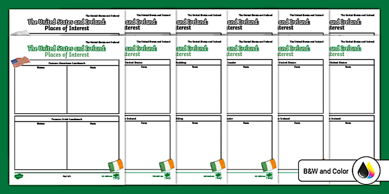 United States and Ireland Comparison Research Worksheet for 3rd-5th Grade