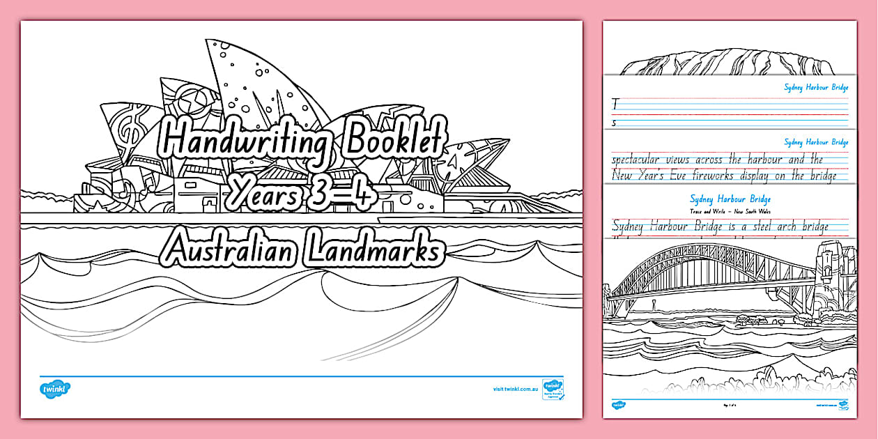 Year 3-4 Australian Landmarks Handwriting and Mindfulness Colouring Booklet