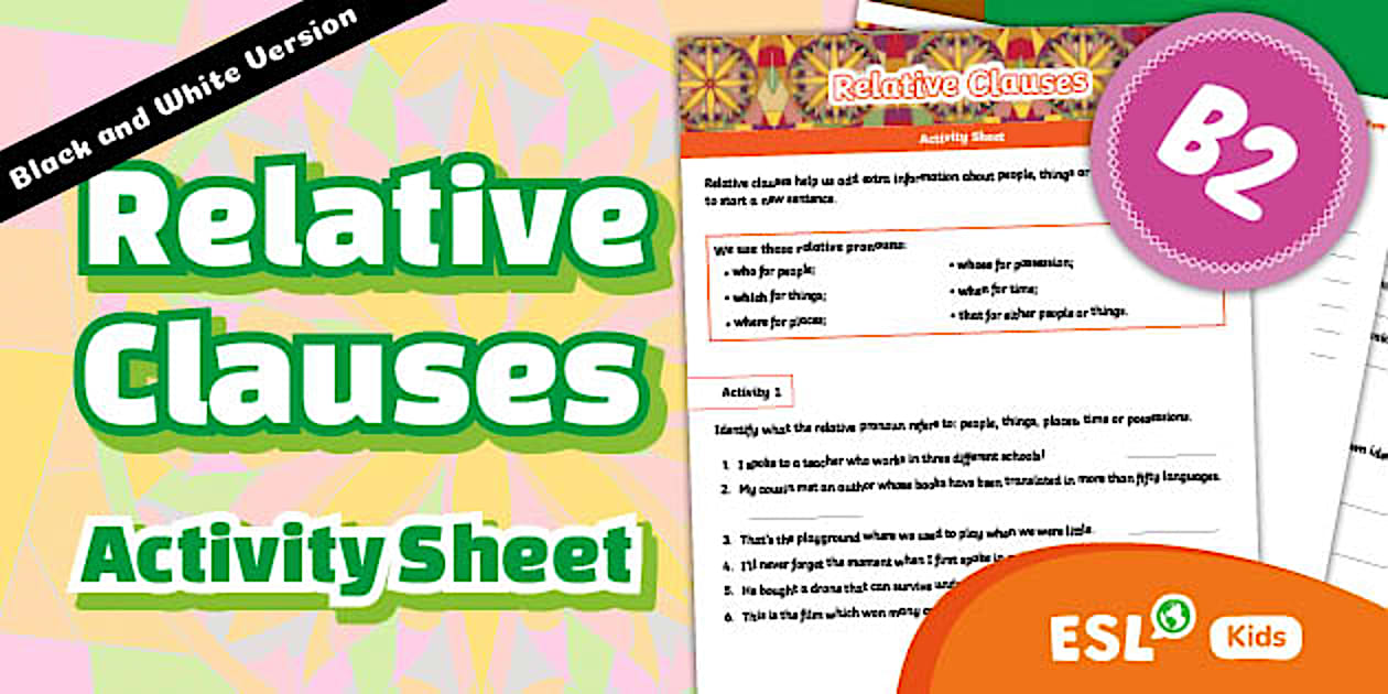 ESL Relative Clauses Activity Sheet {Kids}