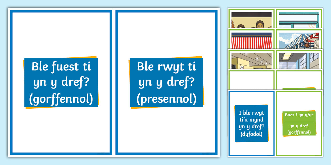 Adnodd Trochi'r Gymraeg: Cardiau y Dref - Twinkl
