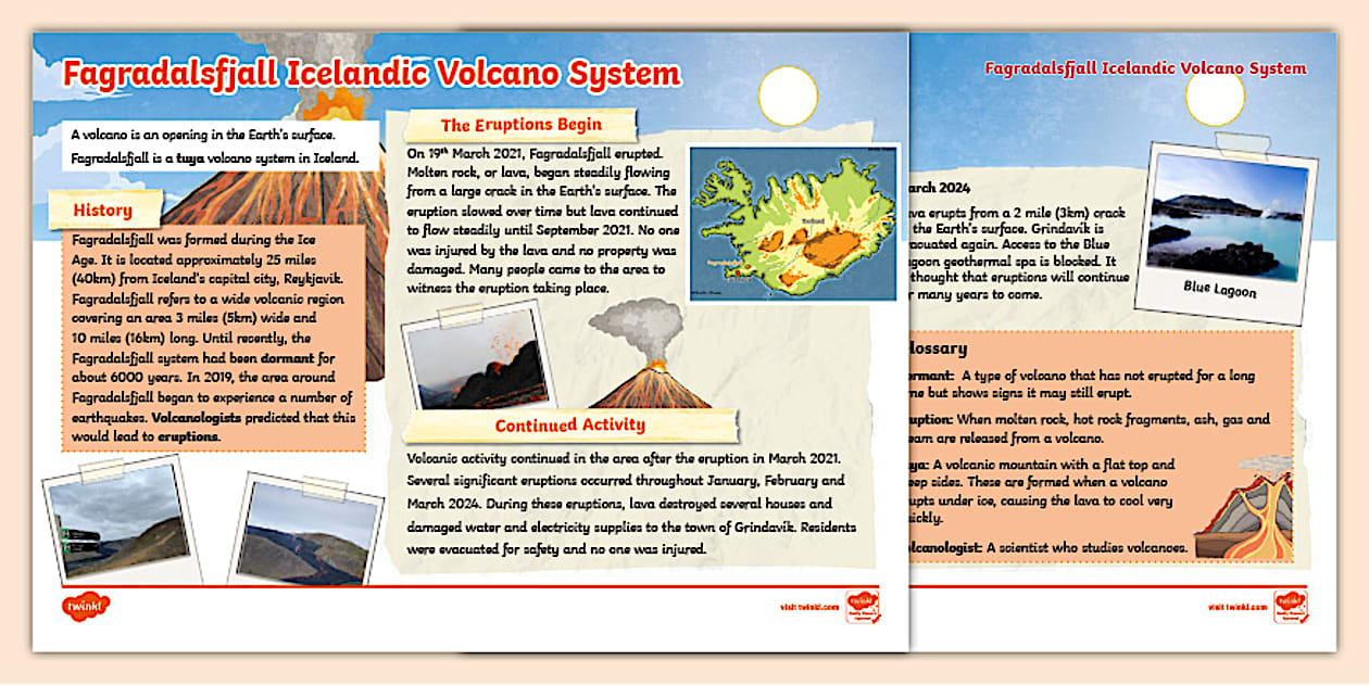 Fagradalsfjall Icelandic Volcano Fact File - KS2 - Twinkl