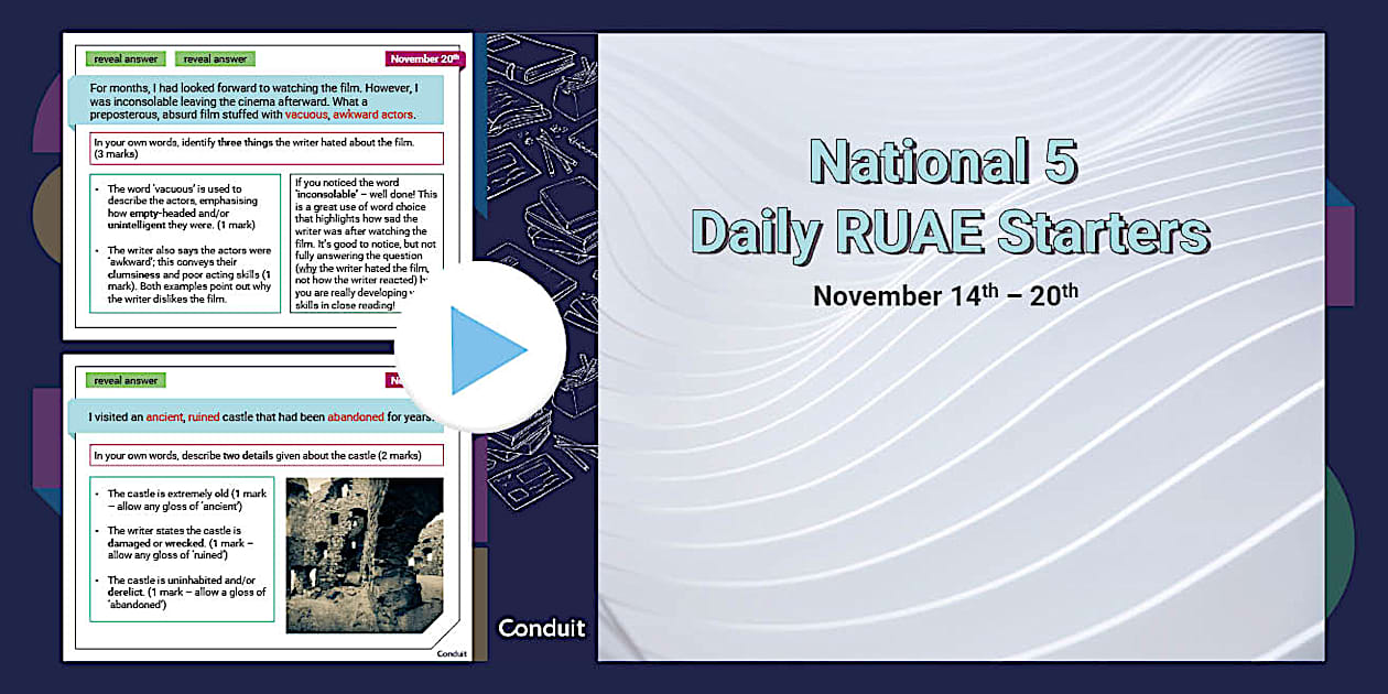 National 5 Daily RUAE Starters November 14th - 20th - Twinkl