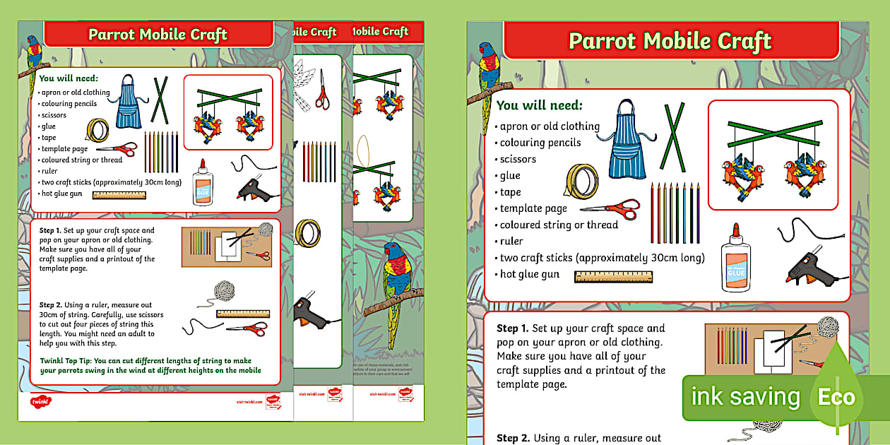 Parrot Mobile Craft (Teacher-Made) - Twinkl