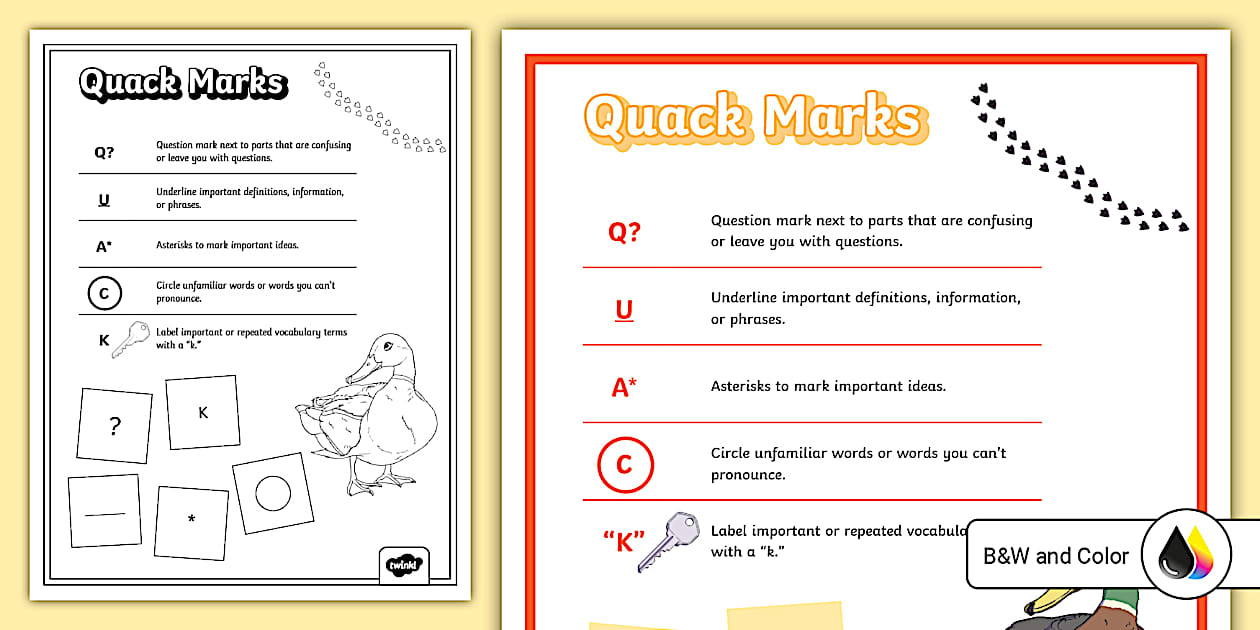 Active Reading Strategy Handout for 6th-8th Grade - Twinkl