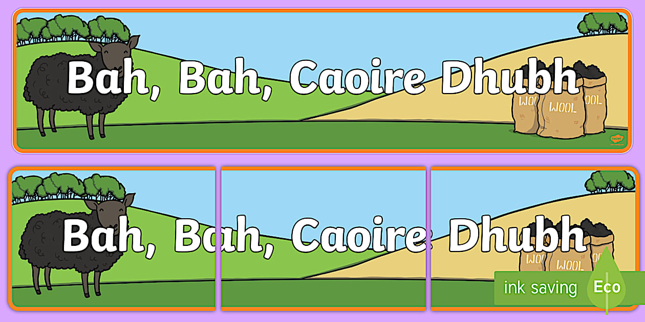 Bah, Bah, Black Sheep Display Banner Gaeilge - Twinkl