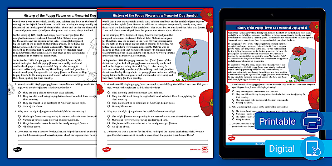 Eighth Grade Poppy Flower as a Memorial Day Symbol Reading