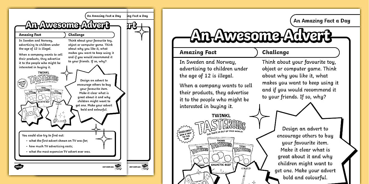 An Awesome Advert Worksheet - Adverts for Children - Twinkl