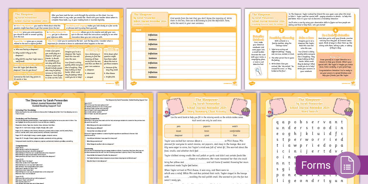 Level 2 Nov 2024 School Journal: The Sleepover (Story Comprehension)