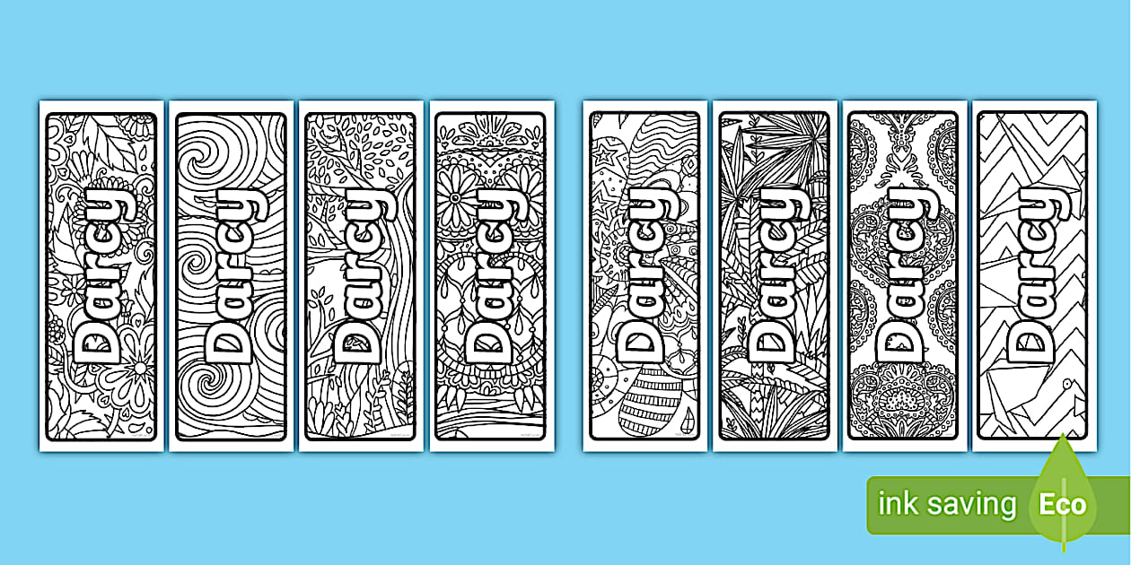 Darcy Mindfulness Name Colouring Bookmarks (teacher made)