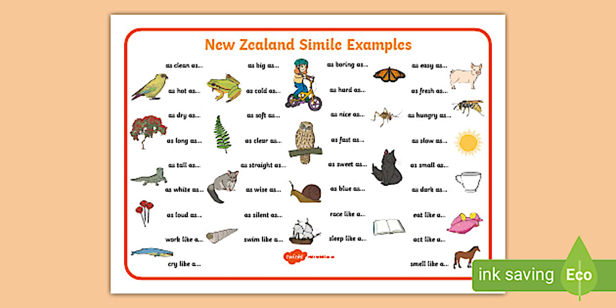 Illustrated Simile Examples: Colourful Word Mat for Students