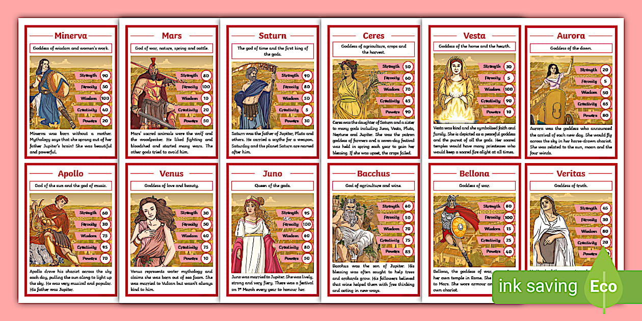 Roman Gods and Goddesses Top Cards Game - Twinkl
