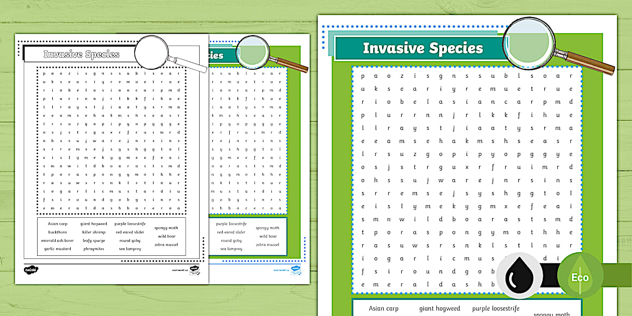 Canada's Invasive Species Word Search (teacher made)
