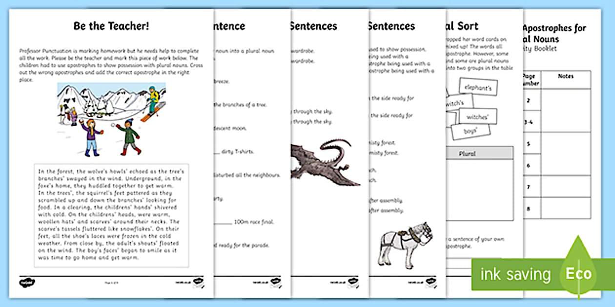 Examples of Possessive Apostrophes and Plural Nouns Booklet