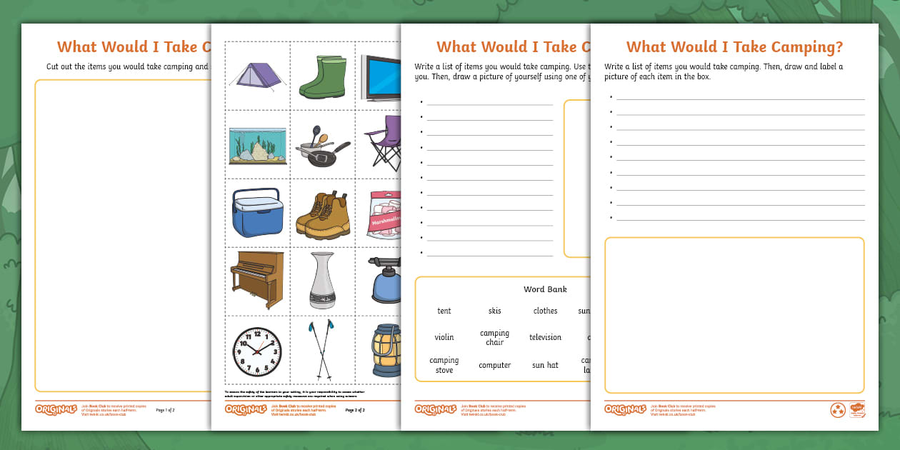 What Would I Take Camping? Activity Sheets (Teacher-Made)