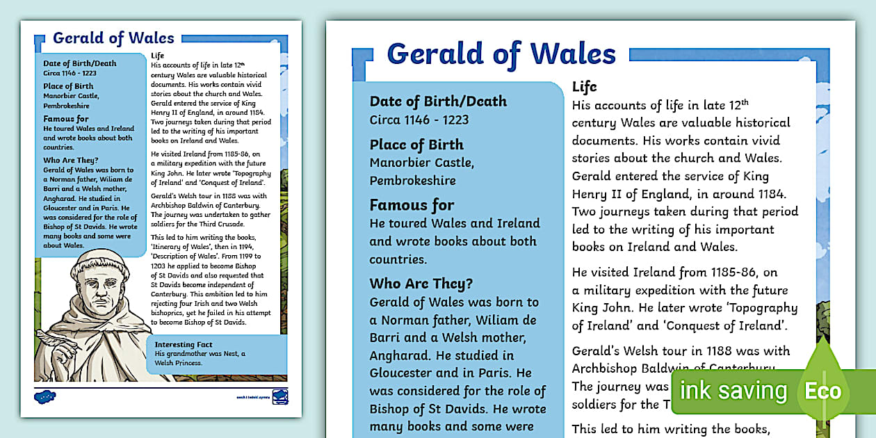 Gerald of Wales (Gerallt Gymro) Fact File (teacher made)