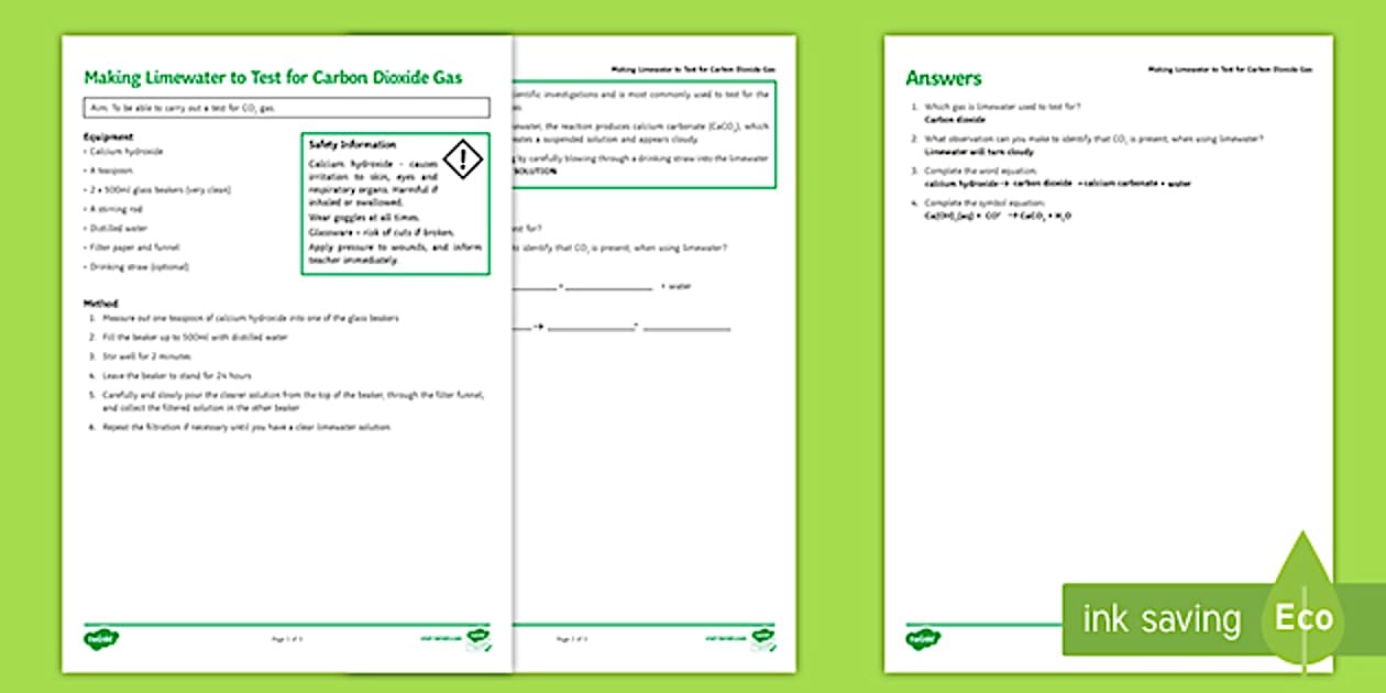 Black and White Making Limewater Investigation Help Sheet Print-Out