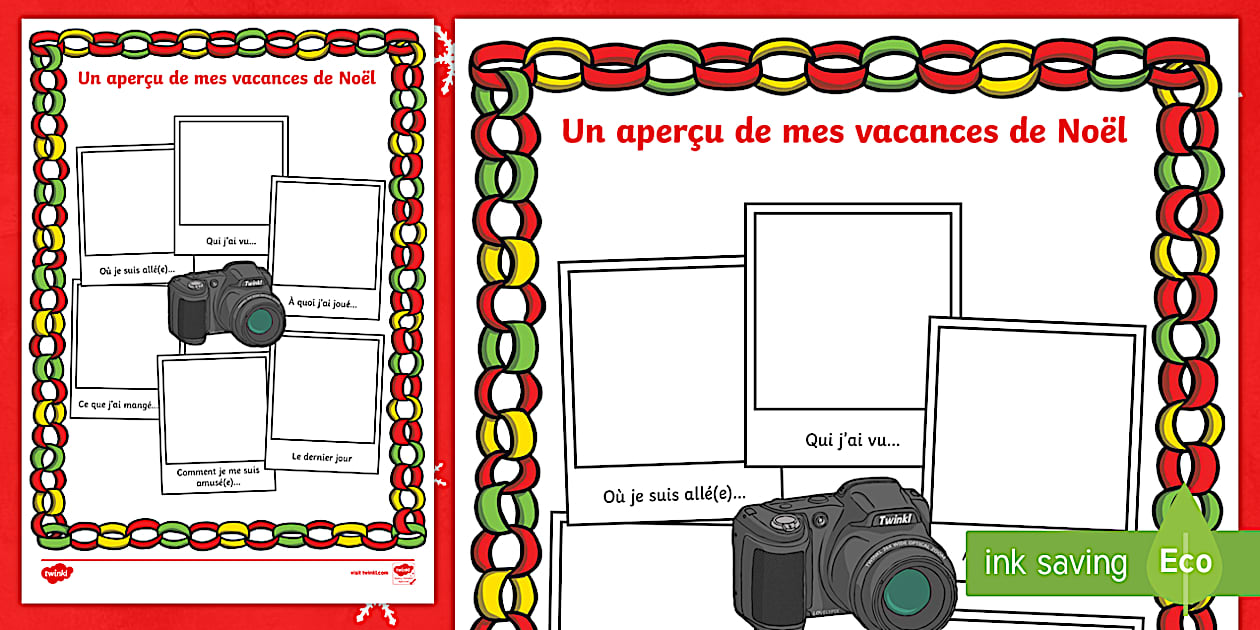 Un aperçu de mes vacances de Noël Supports pour la production écrite-French
