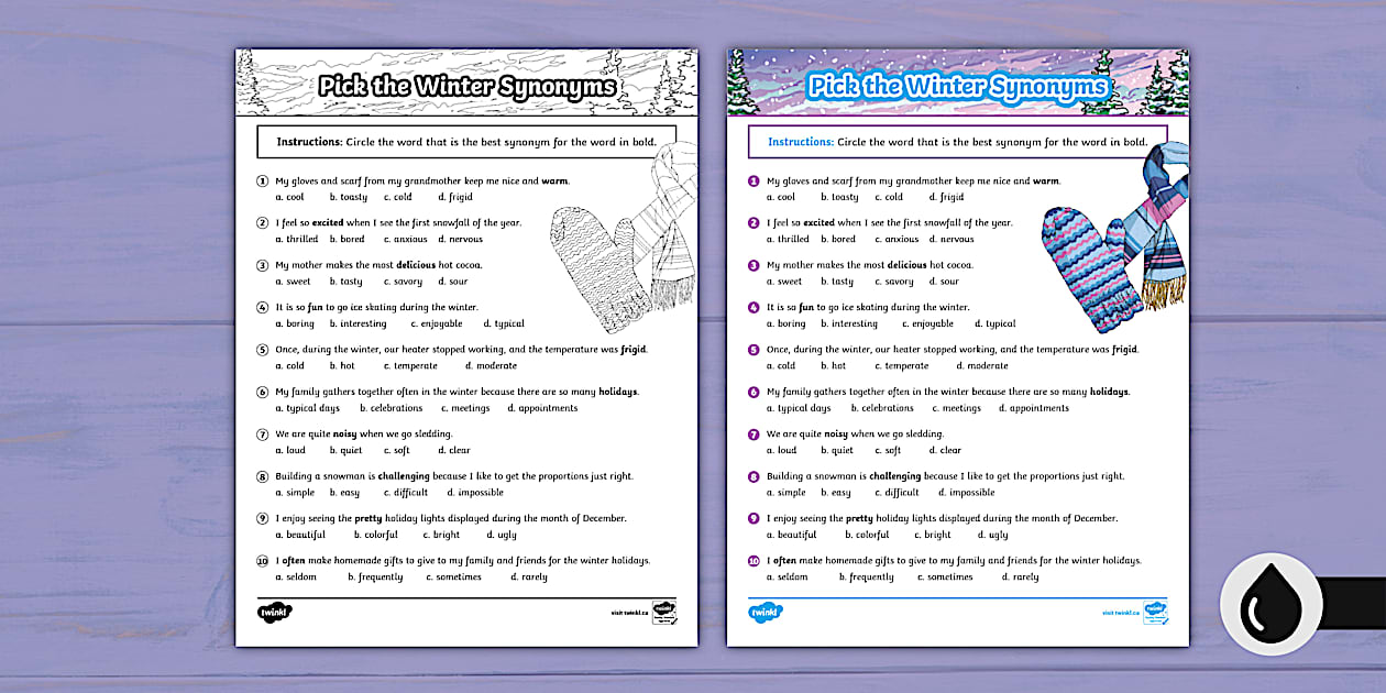 Winter Synonyms Activity (Teacher-Made) - Twinkl