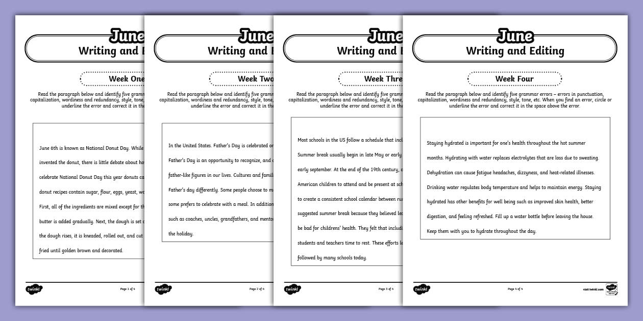 Sixth Grade June Paragraph of the Week Editing Practice