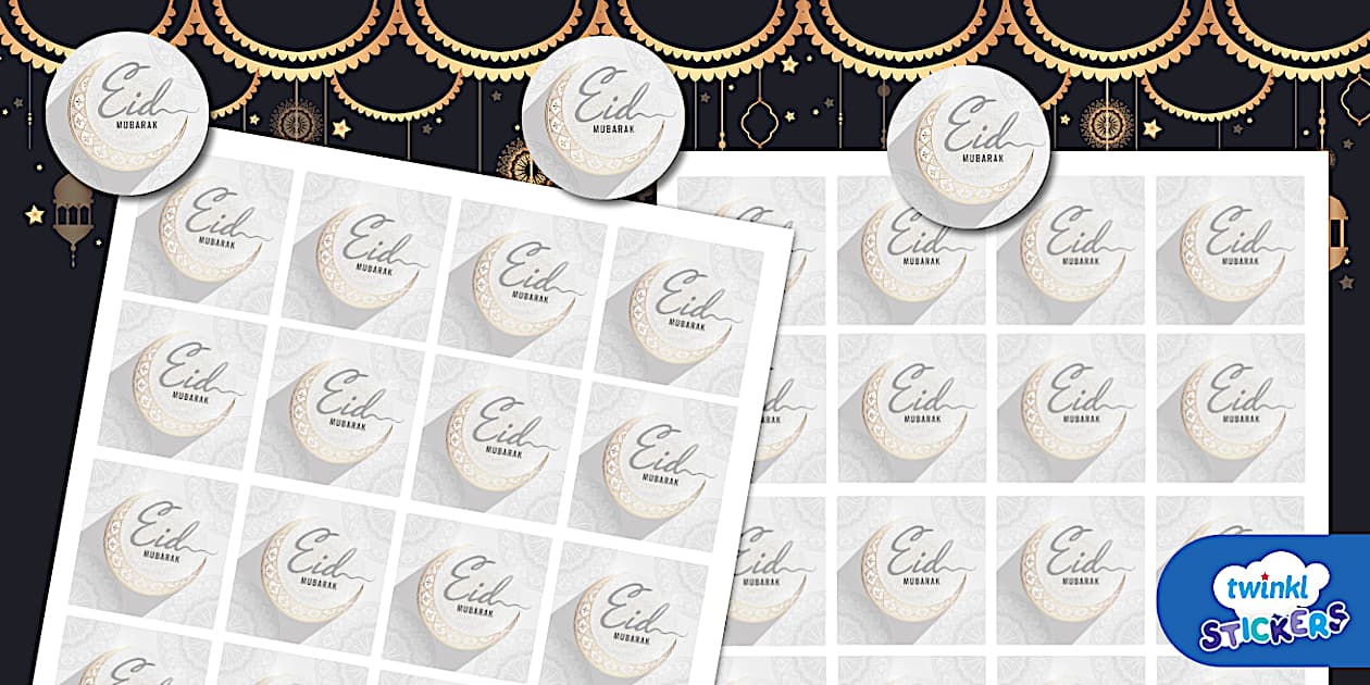 Eid Stickers - Eid Mubarak White and Gold (teacher made)