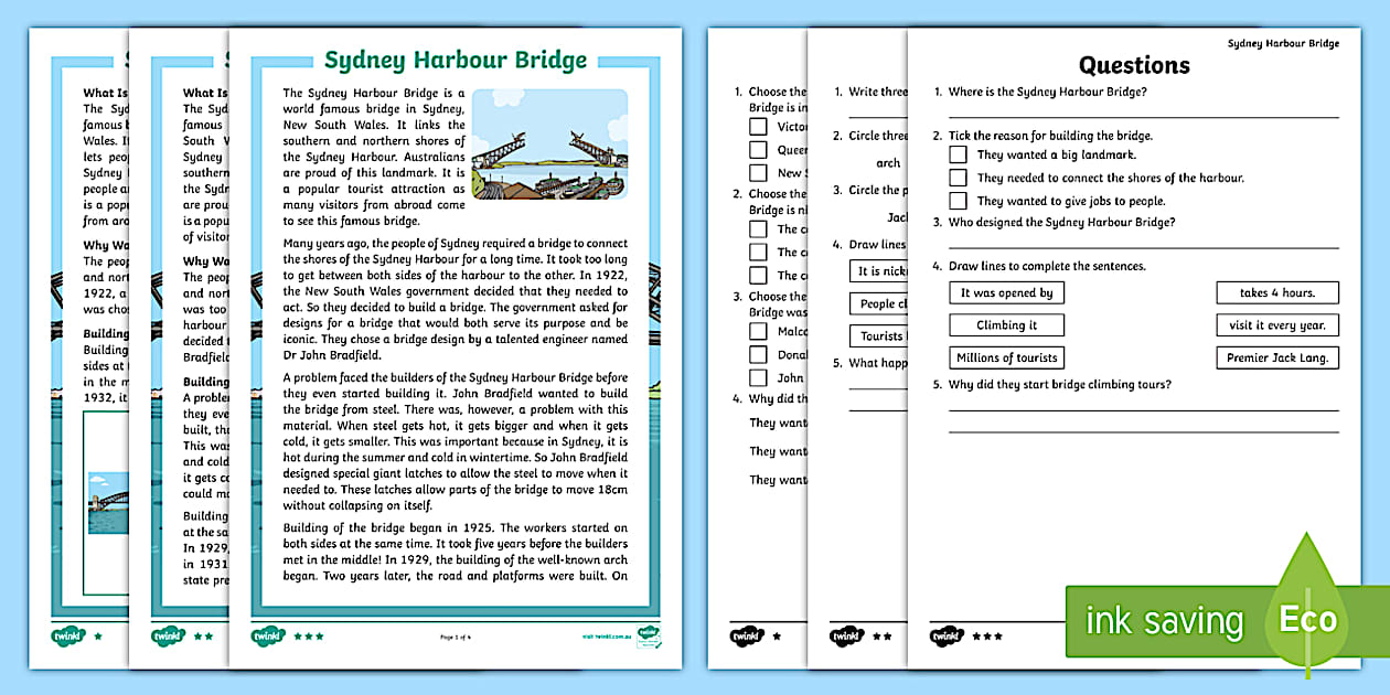 TAS Sydney Harbour Bridge Differentiated Reading Comprehension Activity