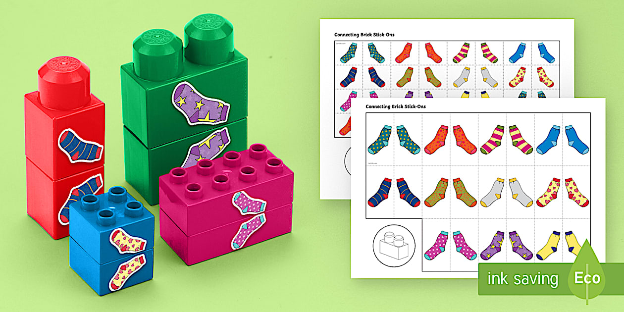 Sock Patterns Matching Connecting Bricks Game (teacher made)
