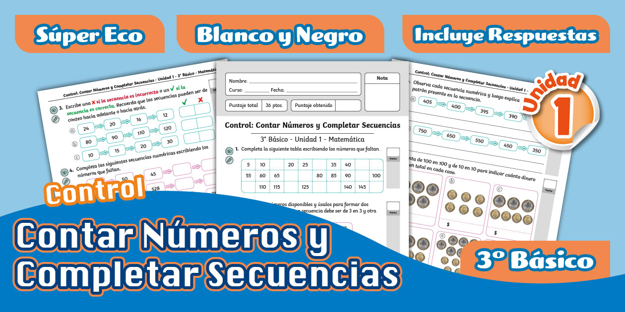 Control | 3° Básico | Matemática | OA 1 | Unidad 1