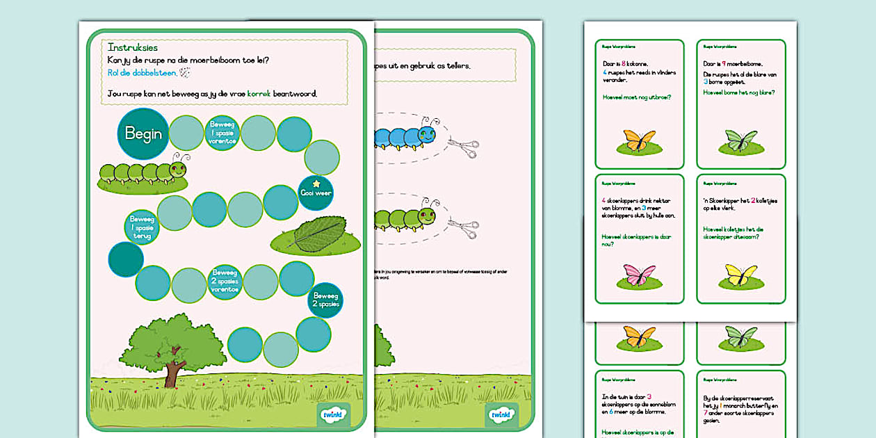 Graad R: Optel En Aftrek Ruspe Speletjie Woordprobleme tot 10