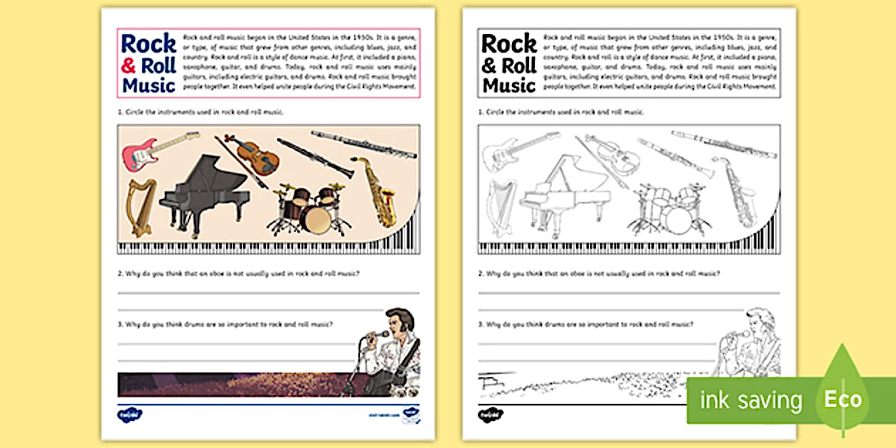 Rock and Roll Music Worksheet (teacher made) - Twinkl