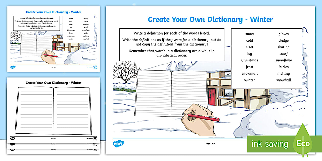 Winter Key Vocabulary Create Your Own Dictionary - Twinkl