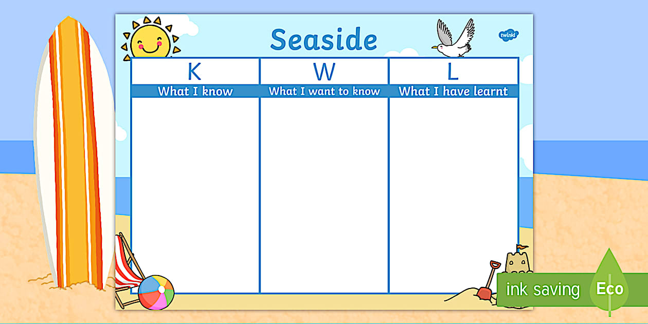 Black and White Seaside Topic KWL Grid (professor feito)