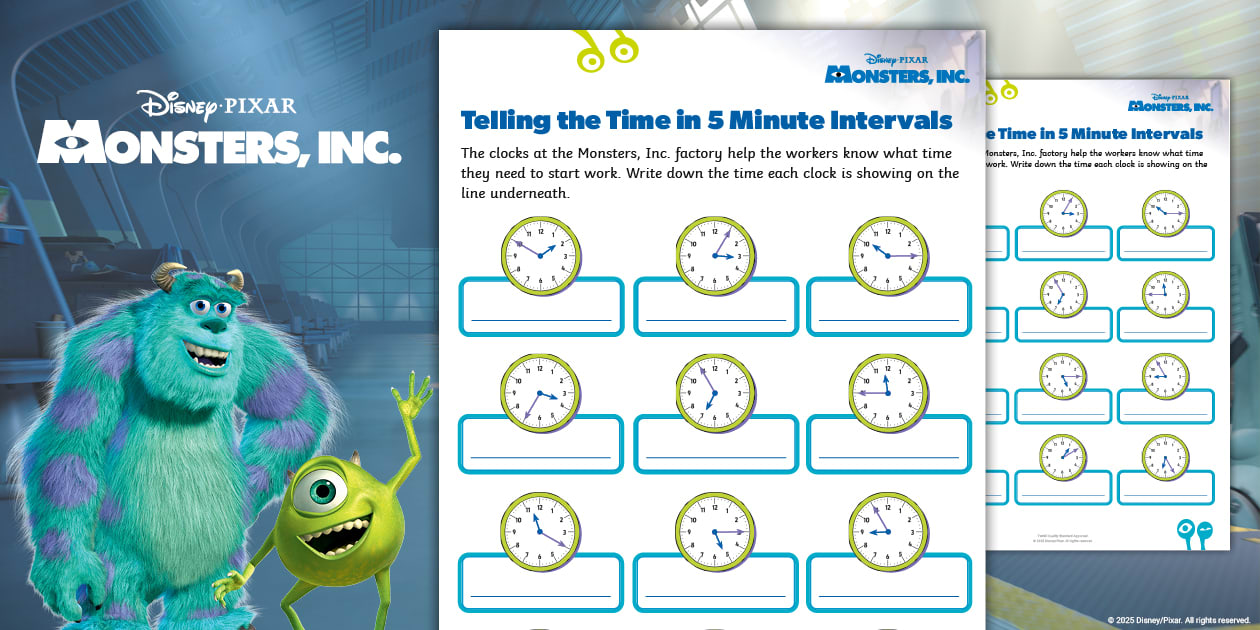 👉 Monsters, Inc.: Monster Maths Telling the Time in 5 Minute Intervals