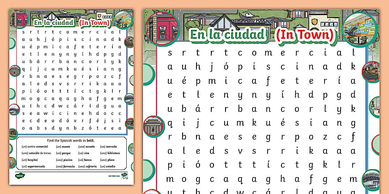 👉 Places In Town Spanish Word Search | Spanish Language | KS2