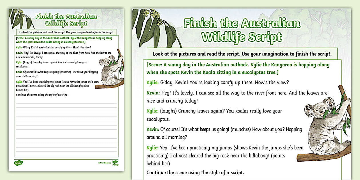 Finish the Australian Wildlife Script Writing Template
