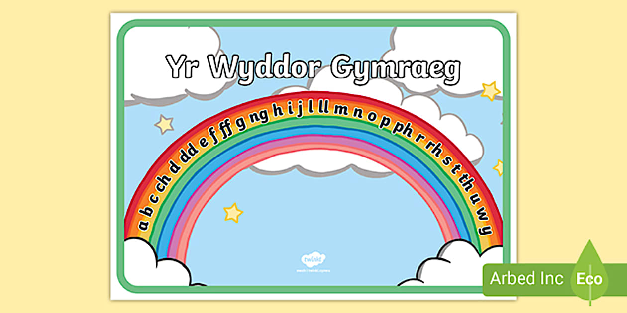 Cursive Poster Arddangos A4 Y Wyddor ar yr Enfys - Twinkl