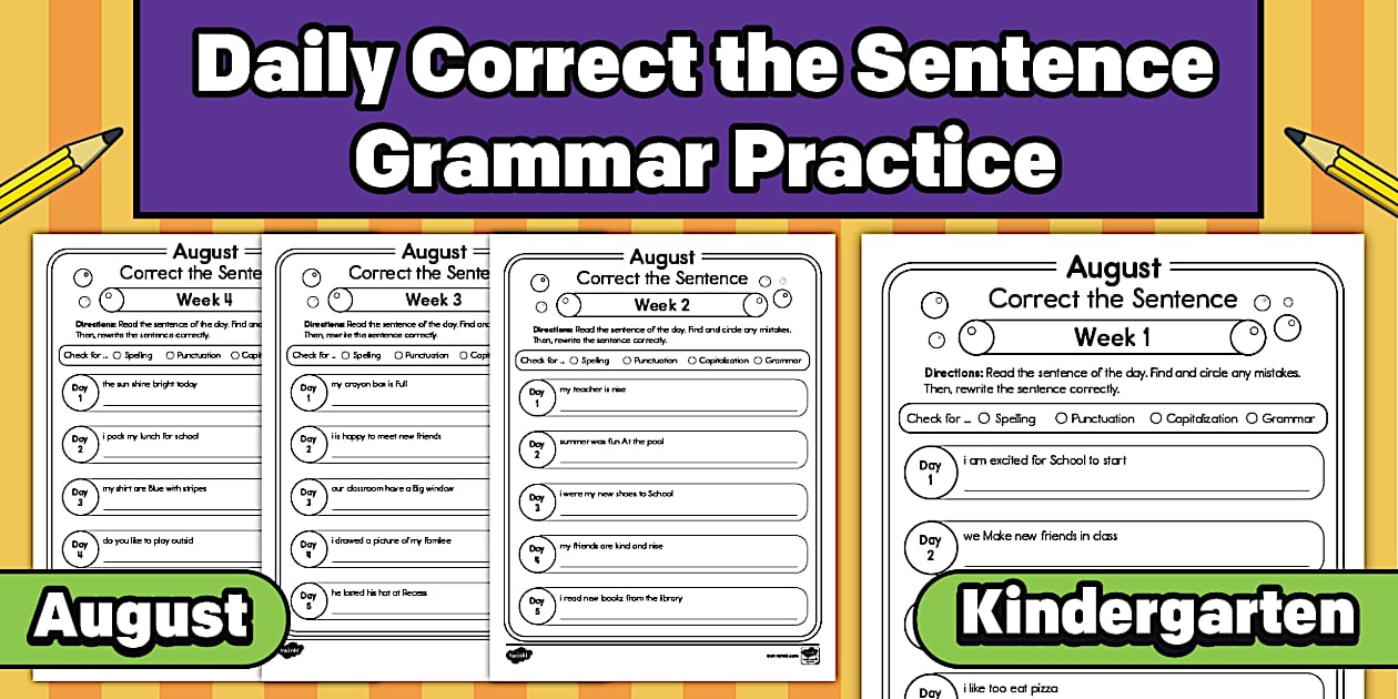 August Daily Correct the Sentence Grammar Practice