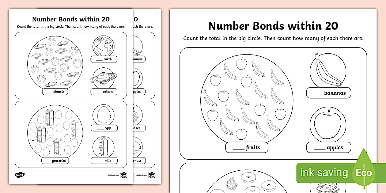 Number Bonds within 20 Worksheet/ Worksheet - Twinkl