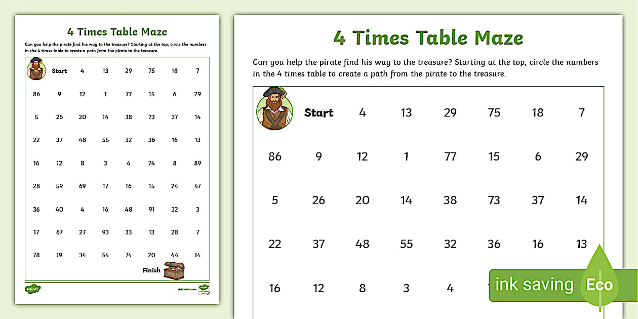 👉 4 Times Table Maze (teacher made) - Twinkl