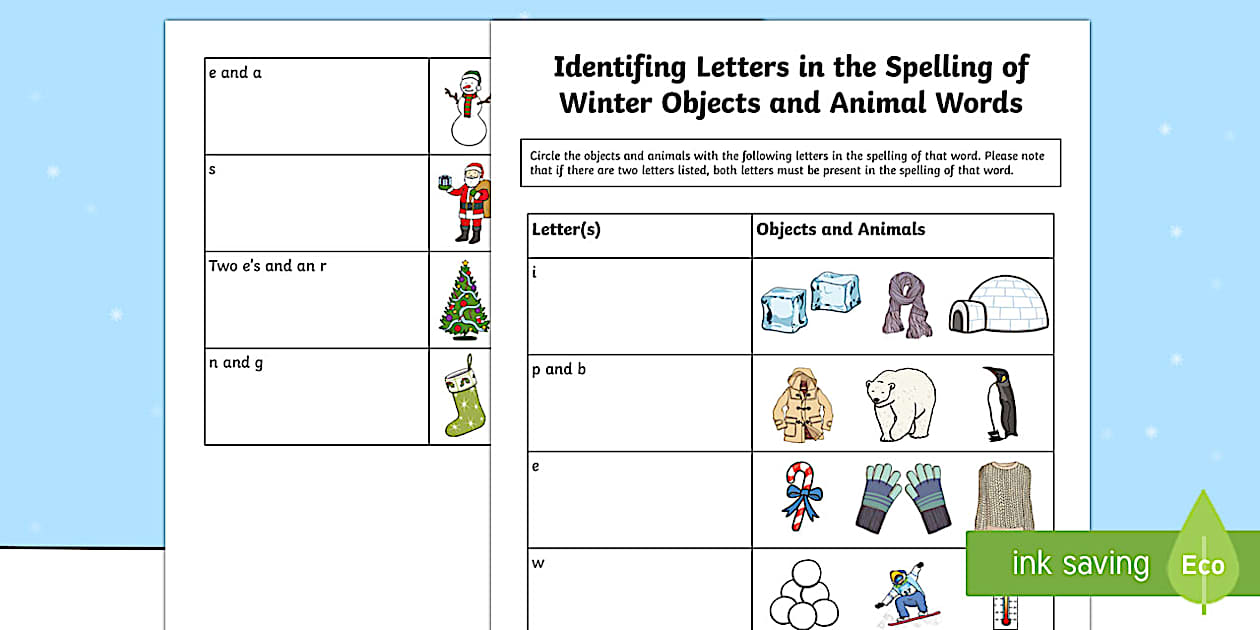 Identifying Letters in the Spelling of Winter Objects and Animal Words