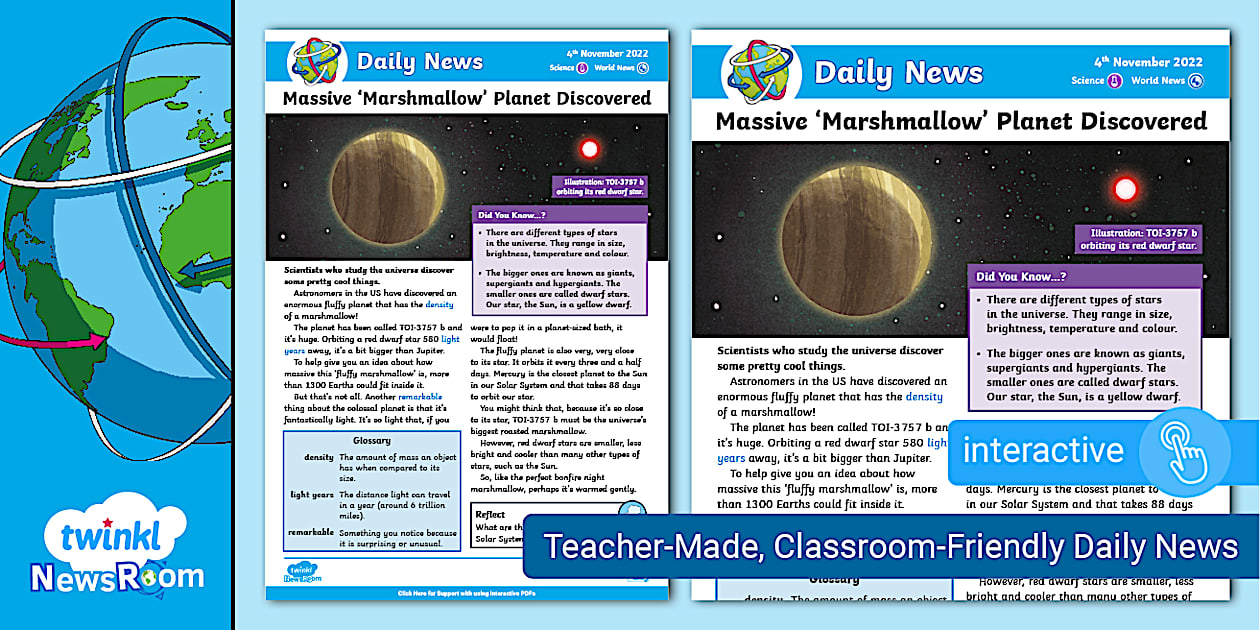 Massive 'Marshmallow' Planet Discovered -Daily NewsRoom Article (ages 7-9)