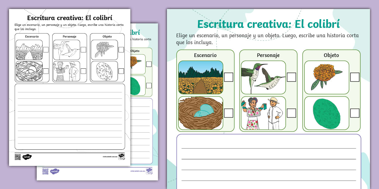 Hoja de actividad: Escritura creativa - El colibrí - Twinkl