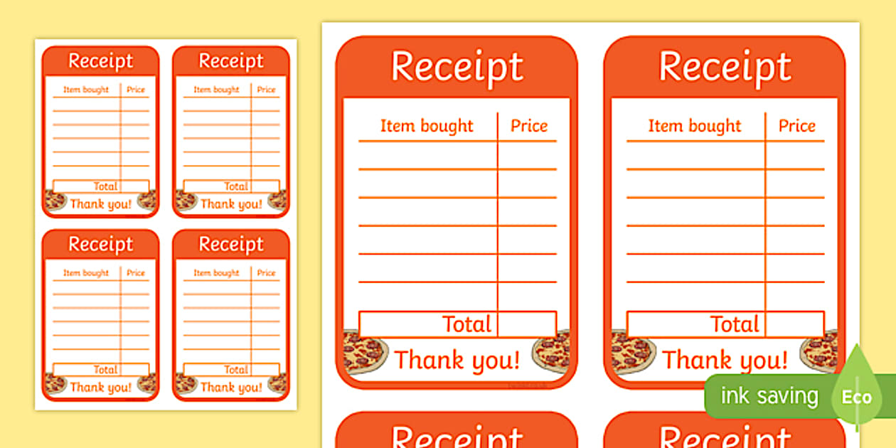 Cursive Pizza Parlour Role Play Receipt (teacher made)