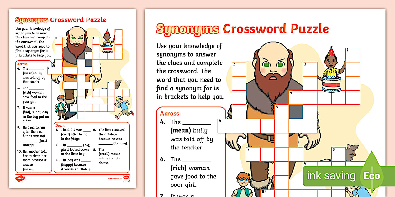Synonyms Crossword Puzzle (Teacher-Made) - Twinkl