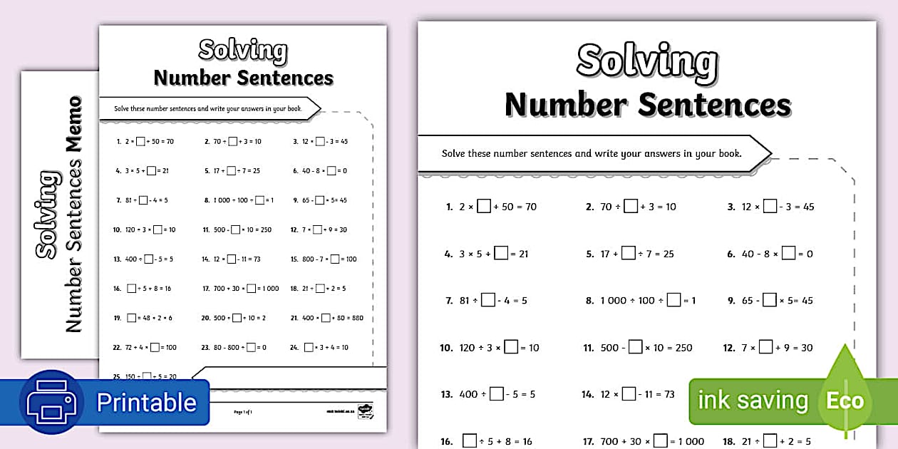Solving Number Sentences: Activity Sheet (teacher made)