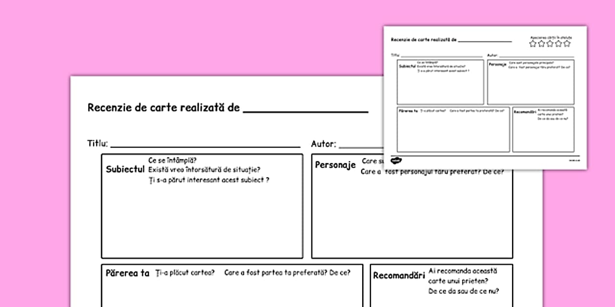 Recenzie de carte - Fișă de lucru (teacher made) - Twinkl