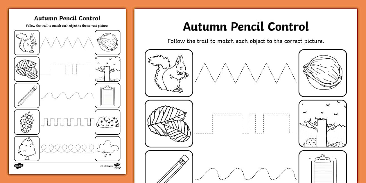 Autumn-Themed Pencil Control Activity Sheet (Teacher-Made)