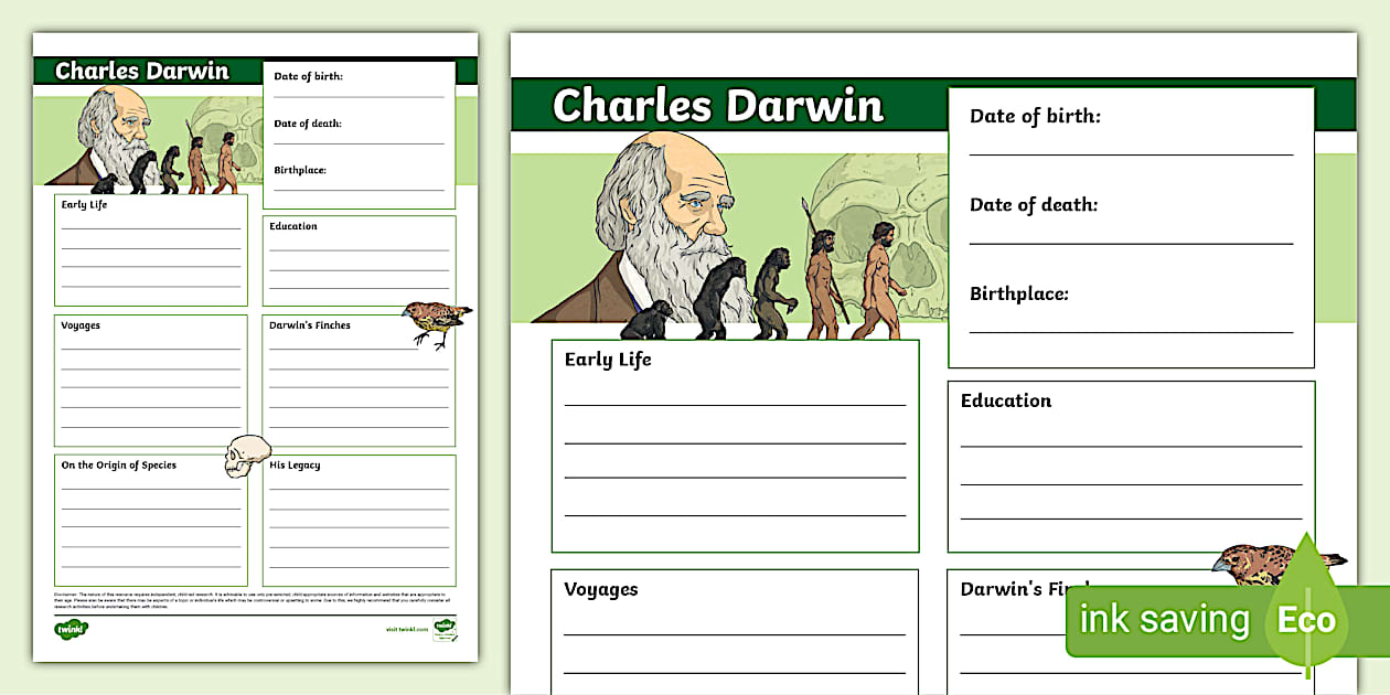 Charles Darwin Fact File Template (teacher made) - Twinkl