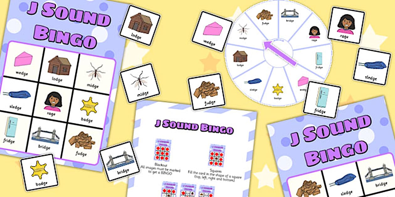 Final 'J' Sound Spinner Bingo
