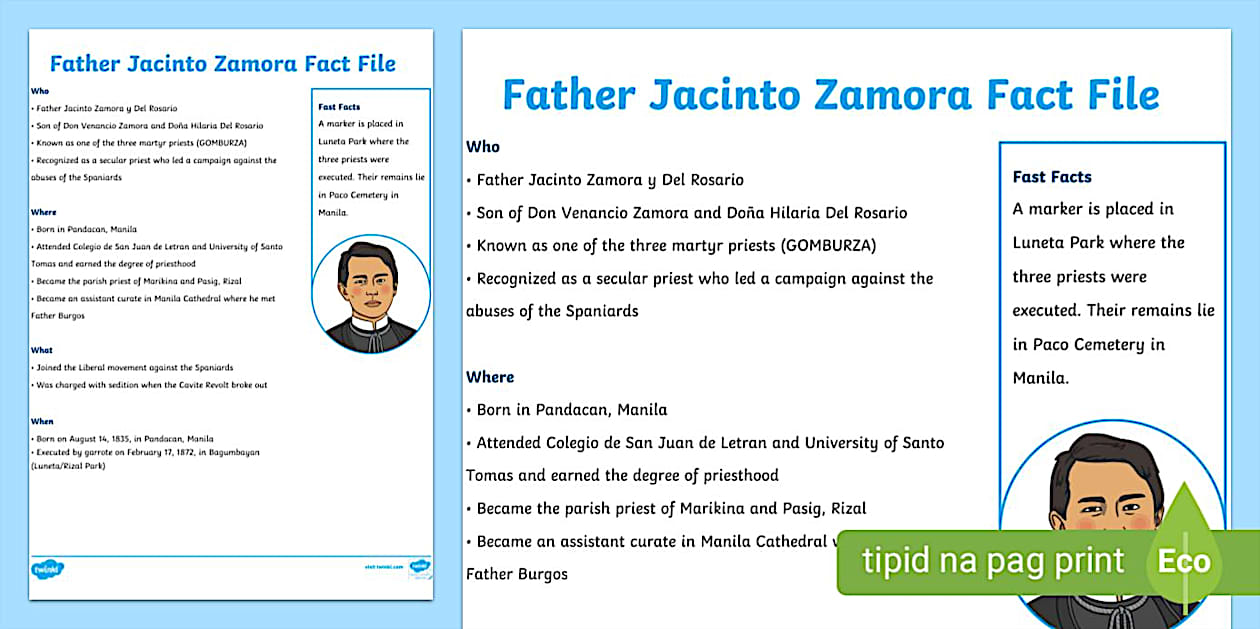 Father Jacinto Zamora Fact File | Preschool | Twinkl