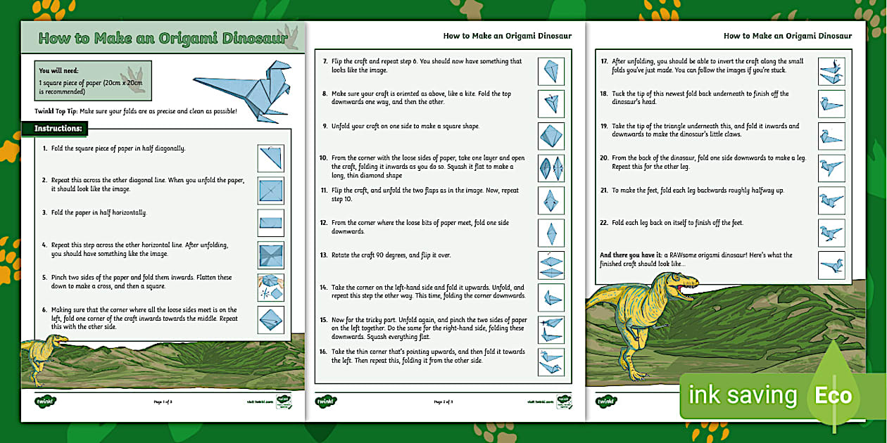 How to Make an Origami Dinosaur Craft Activity | Twinkl KS1